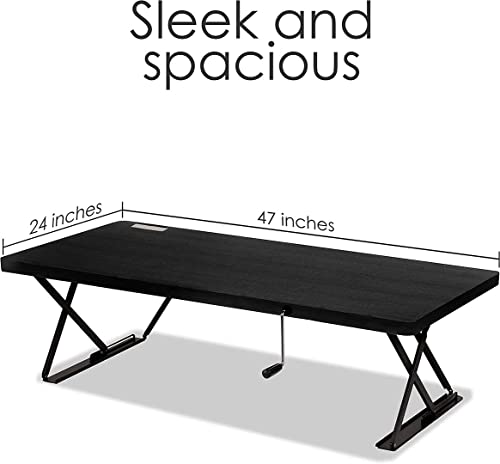Manual Adjustable Height Computer Tabletop, Crank Lift, 47x24x15 (LxWxH) (Black)
