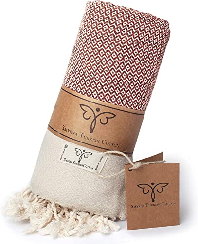 SMYRNA TURKISH COTTON Vintage Series Throw Blanket| 50 x 60 in 100% Cotton| Large Wearable Cozy Blanket |Made in Turkey|Machine Washable|Premium Luxury Bath Towel & Picnic Rug - Orange