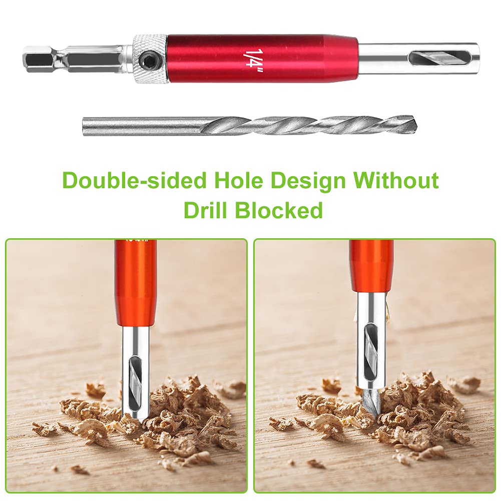 BicycleStore 17PCs Self Centering Drill Bit Set, Hex Shank Self Center Hinge Drill Bits Tool for Woodworking Window Door Hinge with 1 Hex Key, 8 Drill Bits 5/64'' 7/64'' 9/64'' 11/64'' 13/64'' 5