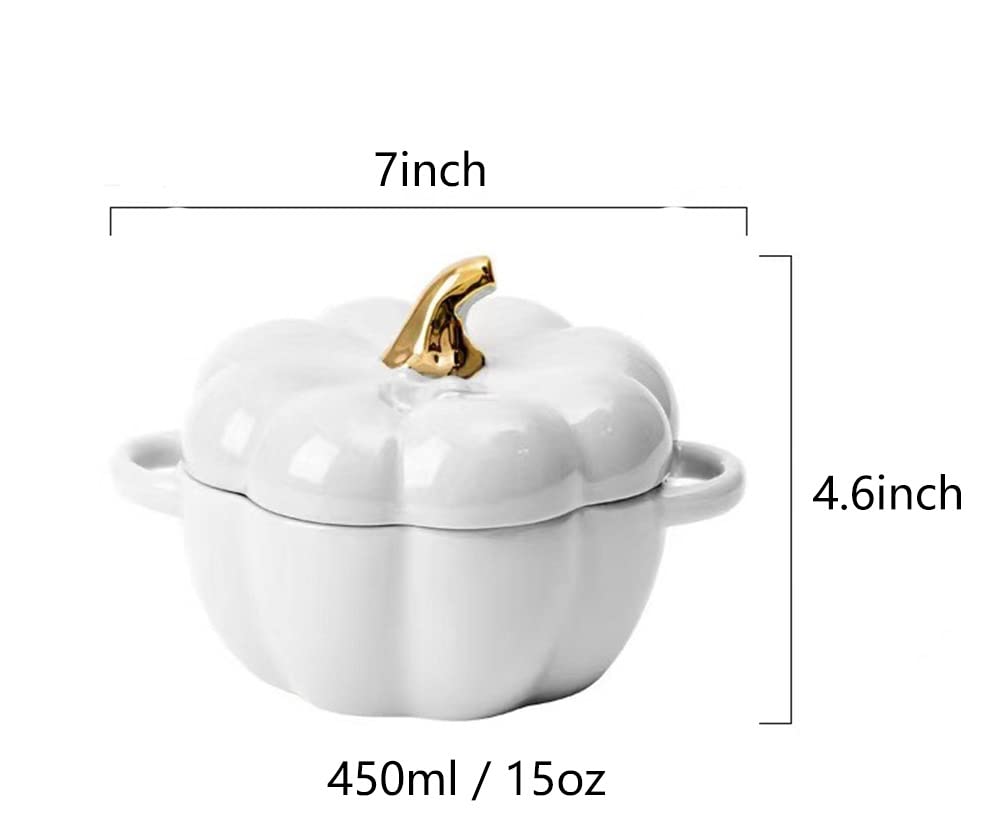 123Arts Ceramic Pumpkin Shape Soup Bowl Salad Bowl Dessert Bowl with Lid and Double Handles