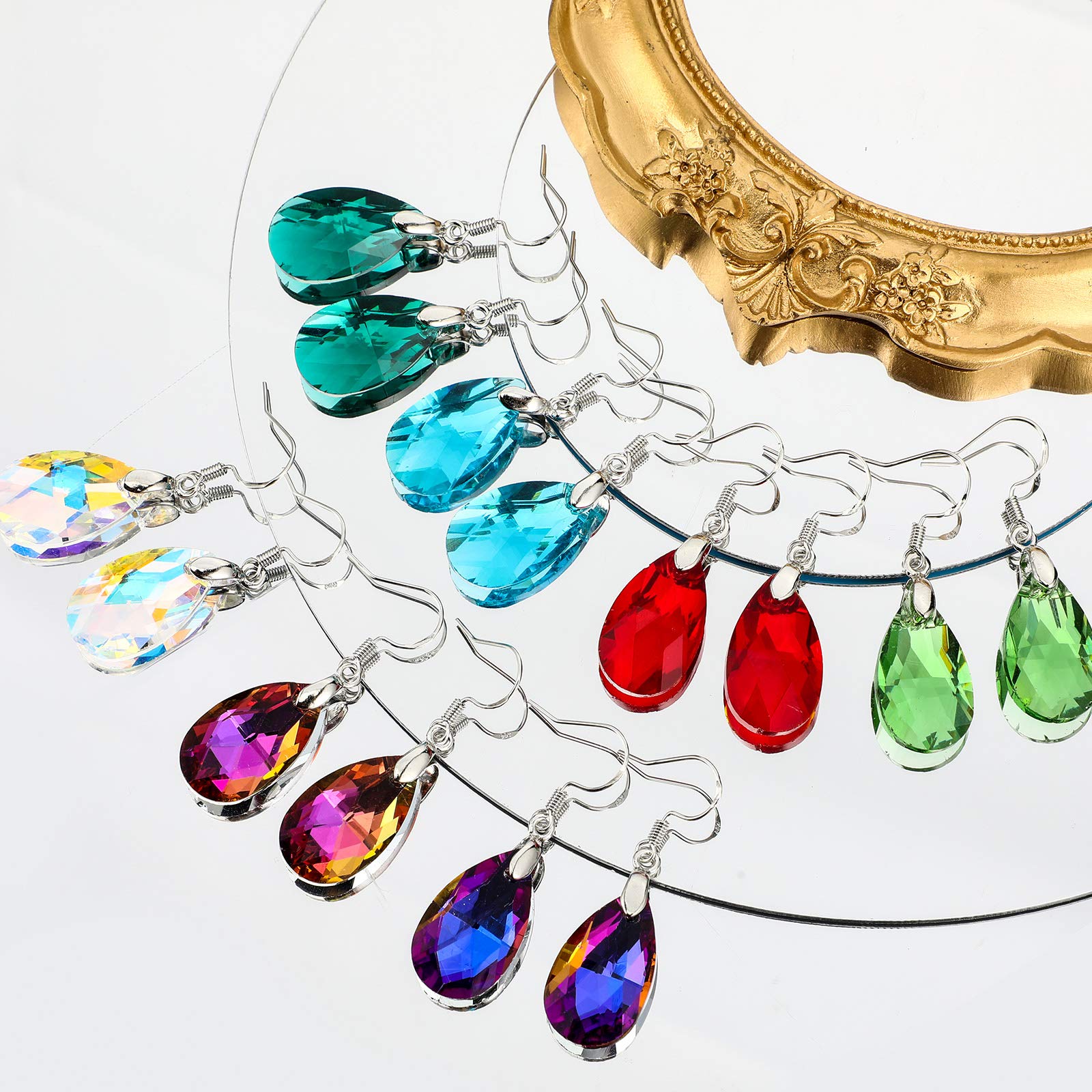 12 Pairs Dangle Earrings Set Earrings For Women Multipack Crystal Earrings Drop Crystal Earrings Rainbow Earrings (Water Drop Shape)