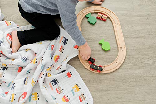ADDISON BELLE Dream Everything Blanket - 100% Muslin Cotton - Oversized 47 inches x 47 inches - Premium 4 Layer Blanket (Trains)