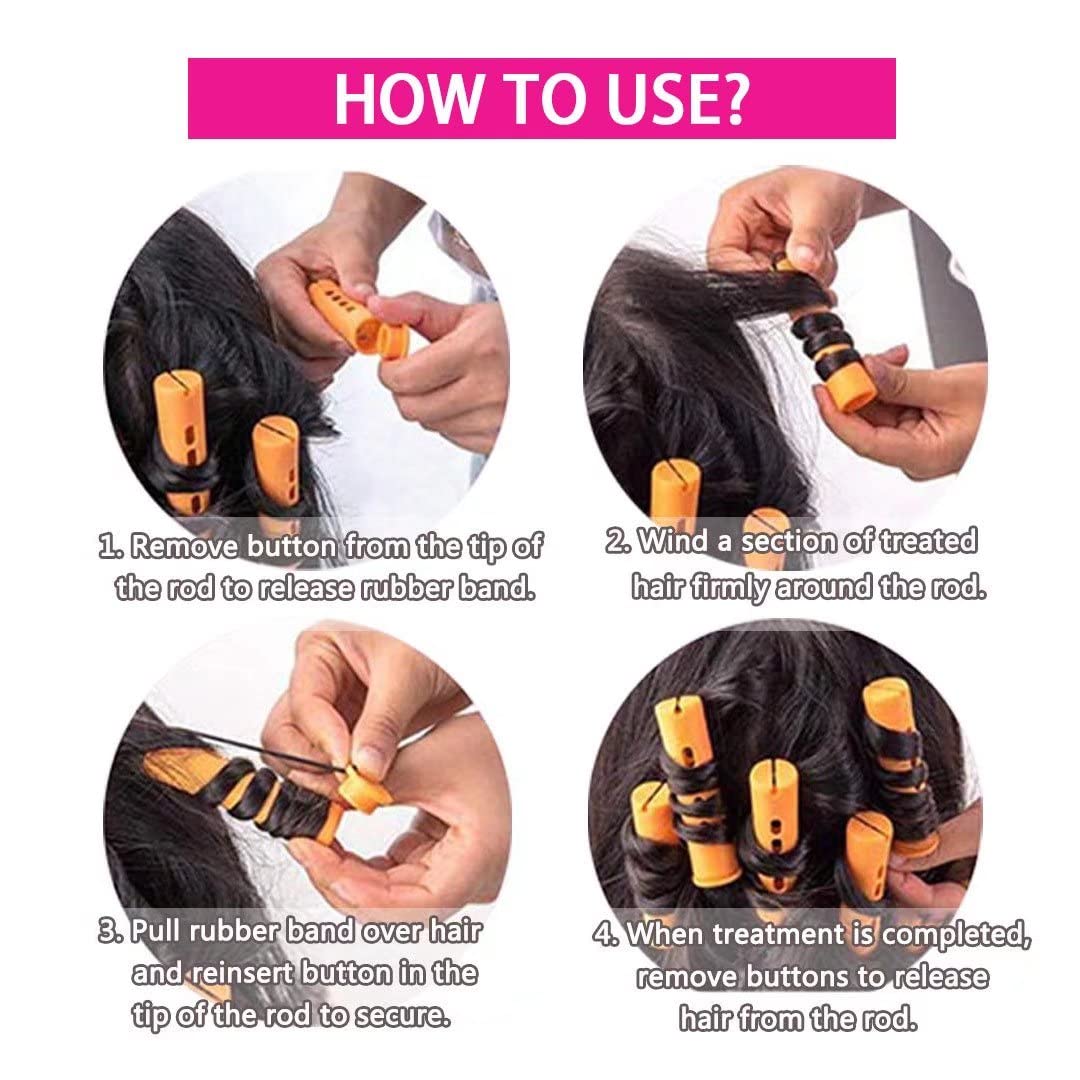 40pcs Cold Wave Perm Rods Set for Women's Long & Short Natural Hair - Plastic Orange Rollers for Curling and DIY Hairdressing