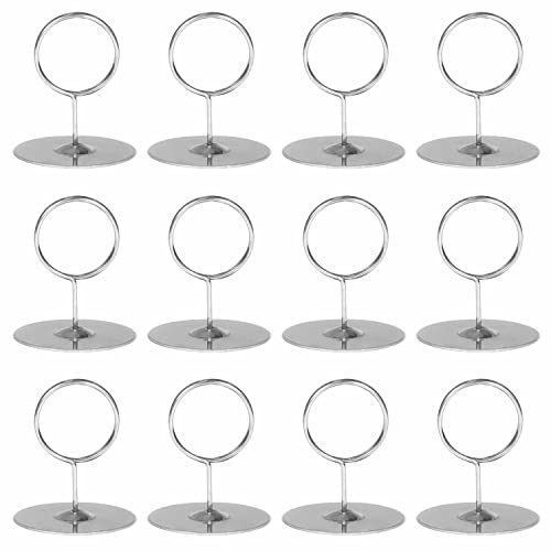 12-Pack of 2.25" Table Number Holder, Menu, and Place Card Stands | Tabletop Stainless Steel Ring-Clip Card Markers & Photo Holder for Restaurants, Weddings, Banquets, Home Usage, and Parties