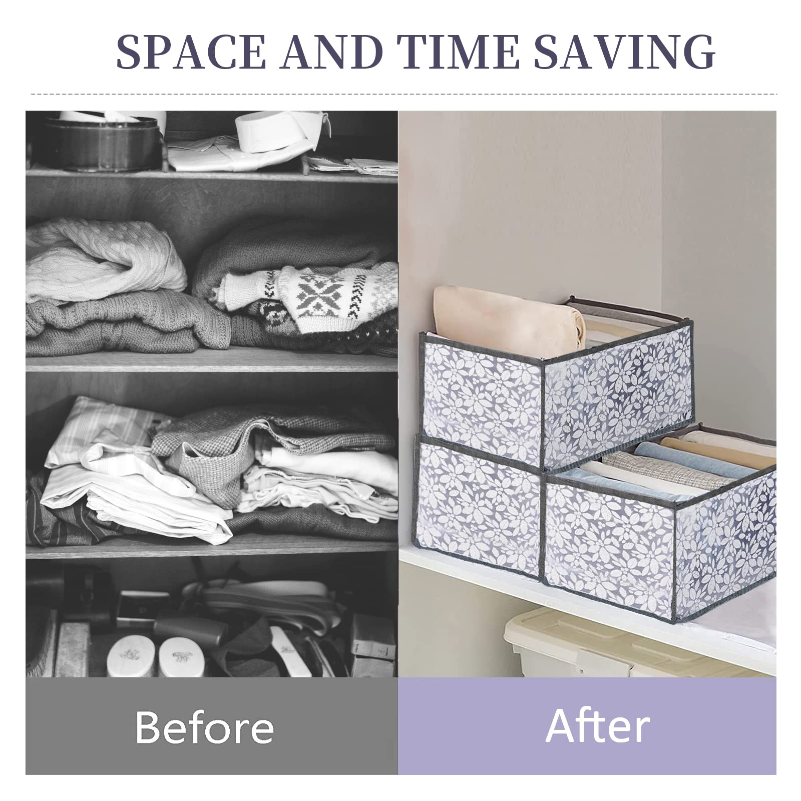 2PCS Wardrobe Clothes Organizer for Folded Clothes, Mesh Drawer Dividers and Storage, Drawer Organizer for Clothes, Jeans, Leggings, Skirts, T-shirts, Sweaters, Socks, Scarves(Large 7Girds)