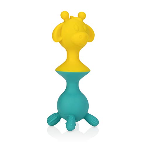 Nuby Silly Giraffe Interactive Suction Toys with Built-in Rattle, 2 Piece, Yellow/Aqua