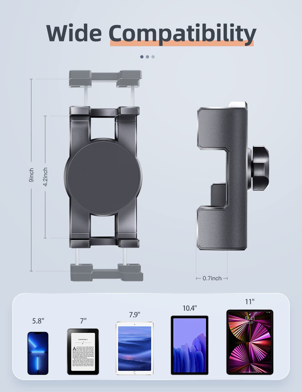 eSamcore Dashboard Tablet Holder for Car Suction Cup Car Mount with Large Clamp for All 6"-11" Apple iPad Samsung Galaxy Tab Tablet