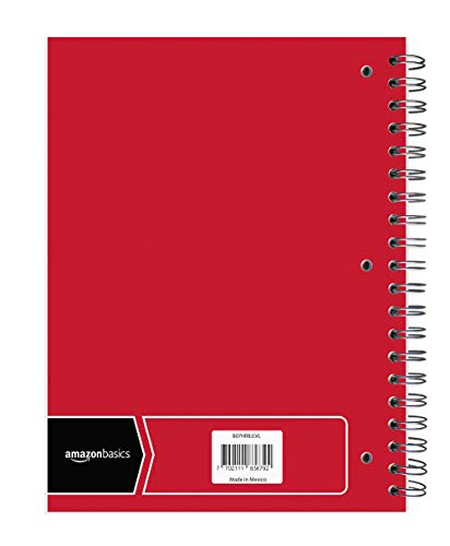 Amazon Basics Wide Ruled Wirebound 3-Subject 150-Sheet Notebook with Pocket Divider - Pack of 6, 10.5 x 8 Inch, Multi-Color