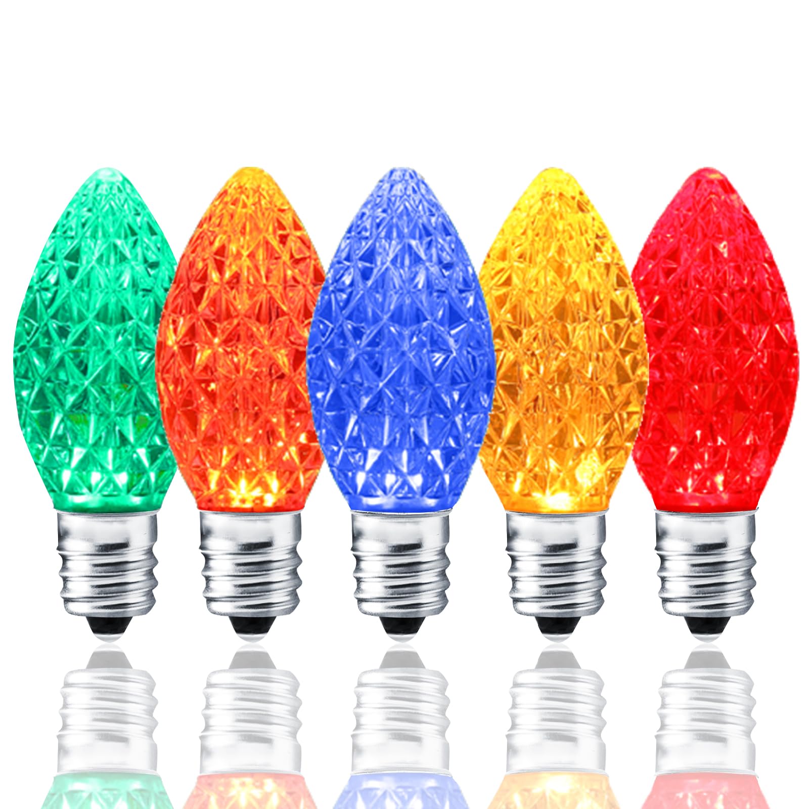 25 Pack C7 LED Replacement Bulbs- Multicolor LED Bulbs Dimmable for Christmas Outdoor Indoor String Lights, IP65 Waterproof Multicolor LED Night Light Bulbs, 0.72 Watts, C7/E12 Candelabra Base