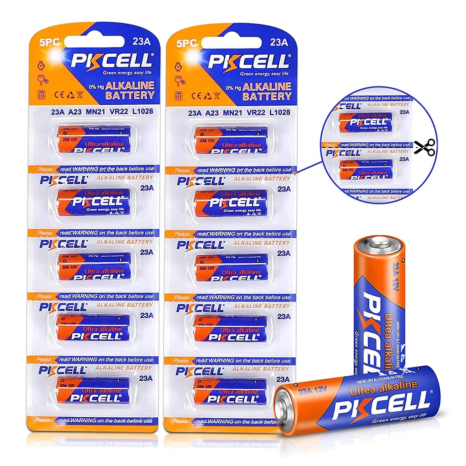 PKCELL A23 23A 12V Alkaline Battery 12V Specialty 23AE Battery(10 Count)