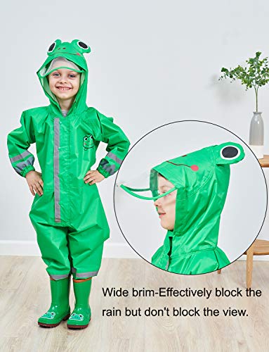 Vmonyco Kids One Piece Rainsuit Toddler Raincoat Waterproof Girls Lightweight Rain Coats/Jacket Girls Boy Green
