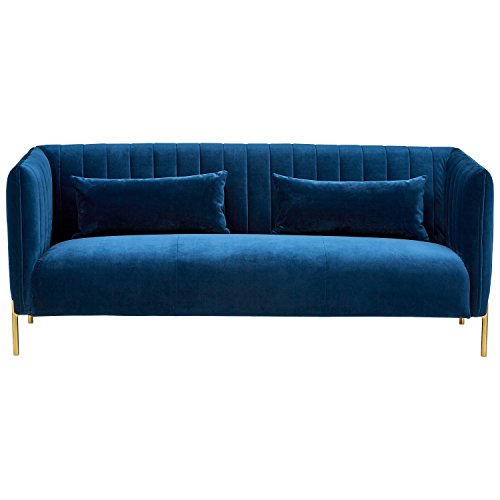 Amazon Brand β Rivet Frederick Mid-Century Channel Tufted Velvet Sofa Couch, 77.5"W, Navy Blue