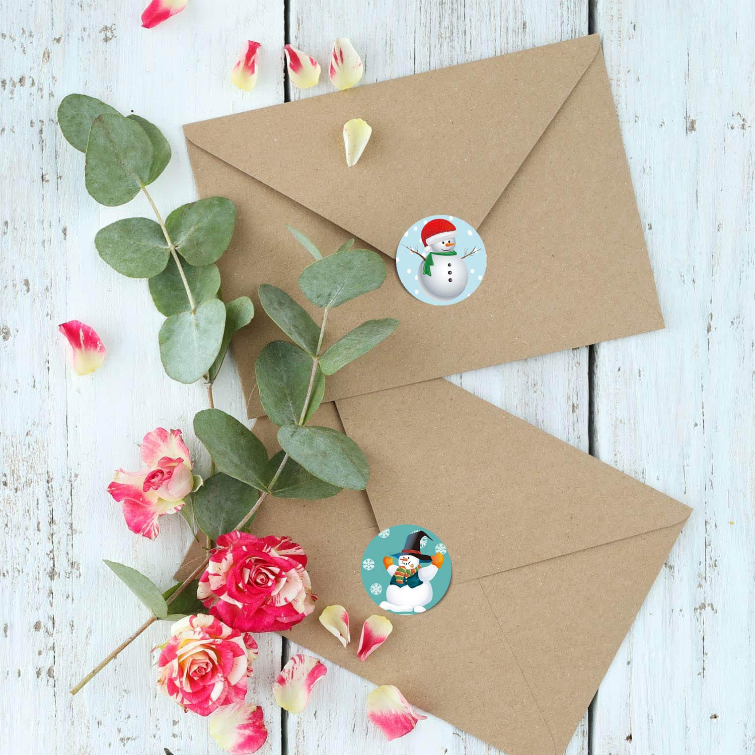 Christmas Stickers, 500 PCS 1.5” Merry Christmas Labels with 6 Snowman Patters, Round Roll Self Adhesive Seals for Xmas Favor Gift Cards Envelopes