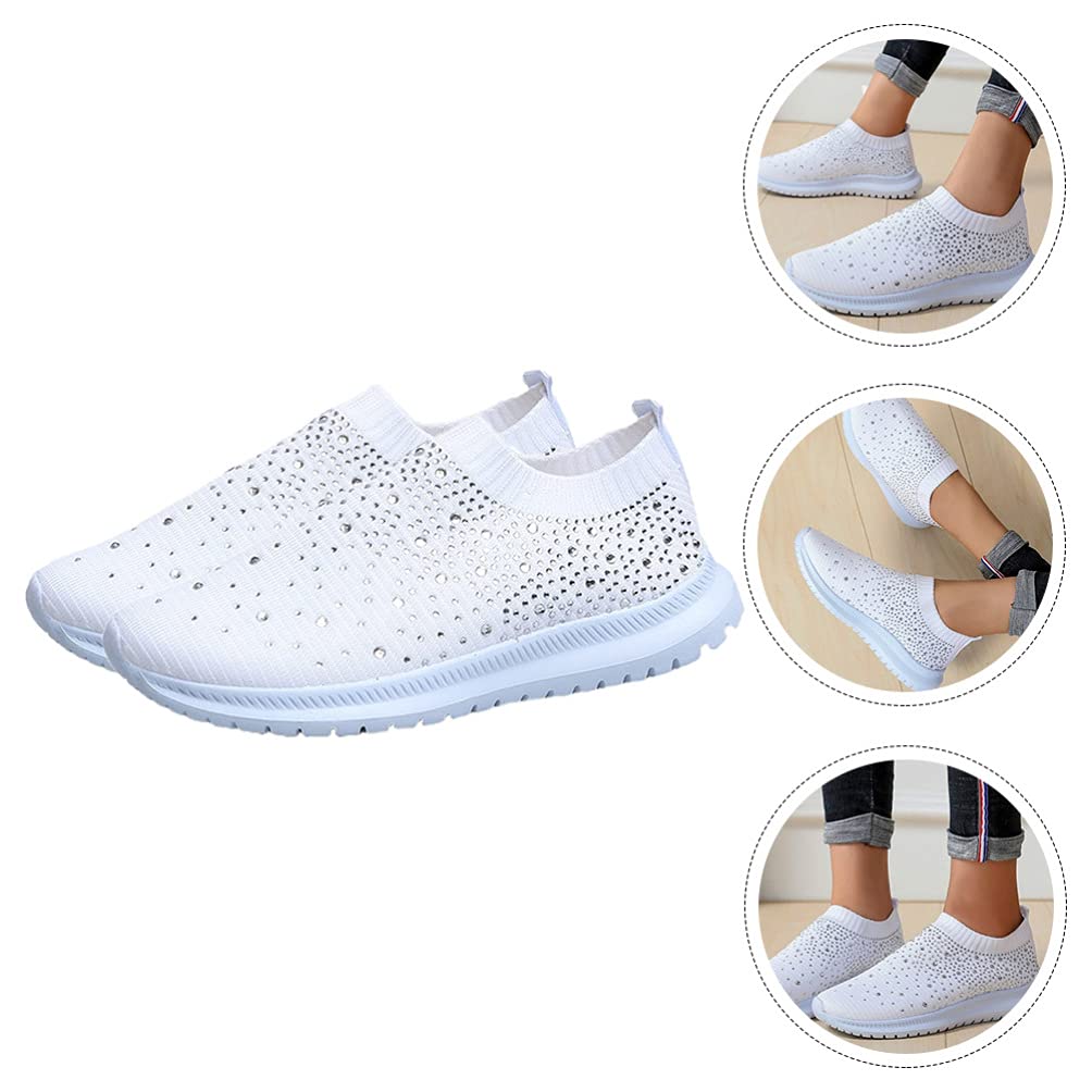 1pair Rhinestone Sneakers Miss White Sole: Rubber Simple