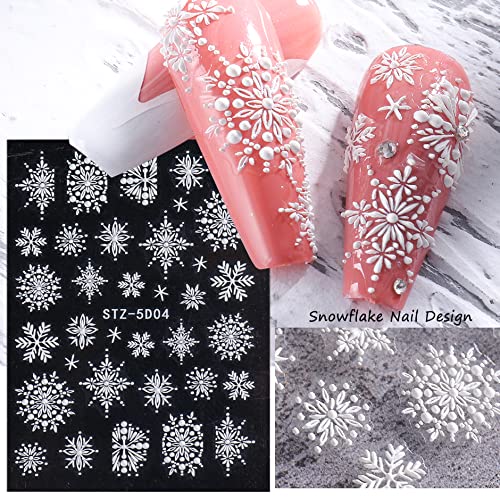 3D Embossed Christmas Nail Art Stickers Decals 4 Sheets 5D Self-Adhesive Pegatinas Uñas Holiday Snowman Snowflakes Nail Supplies Nail Art Design Decoration Accessories