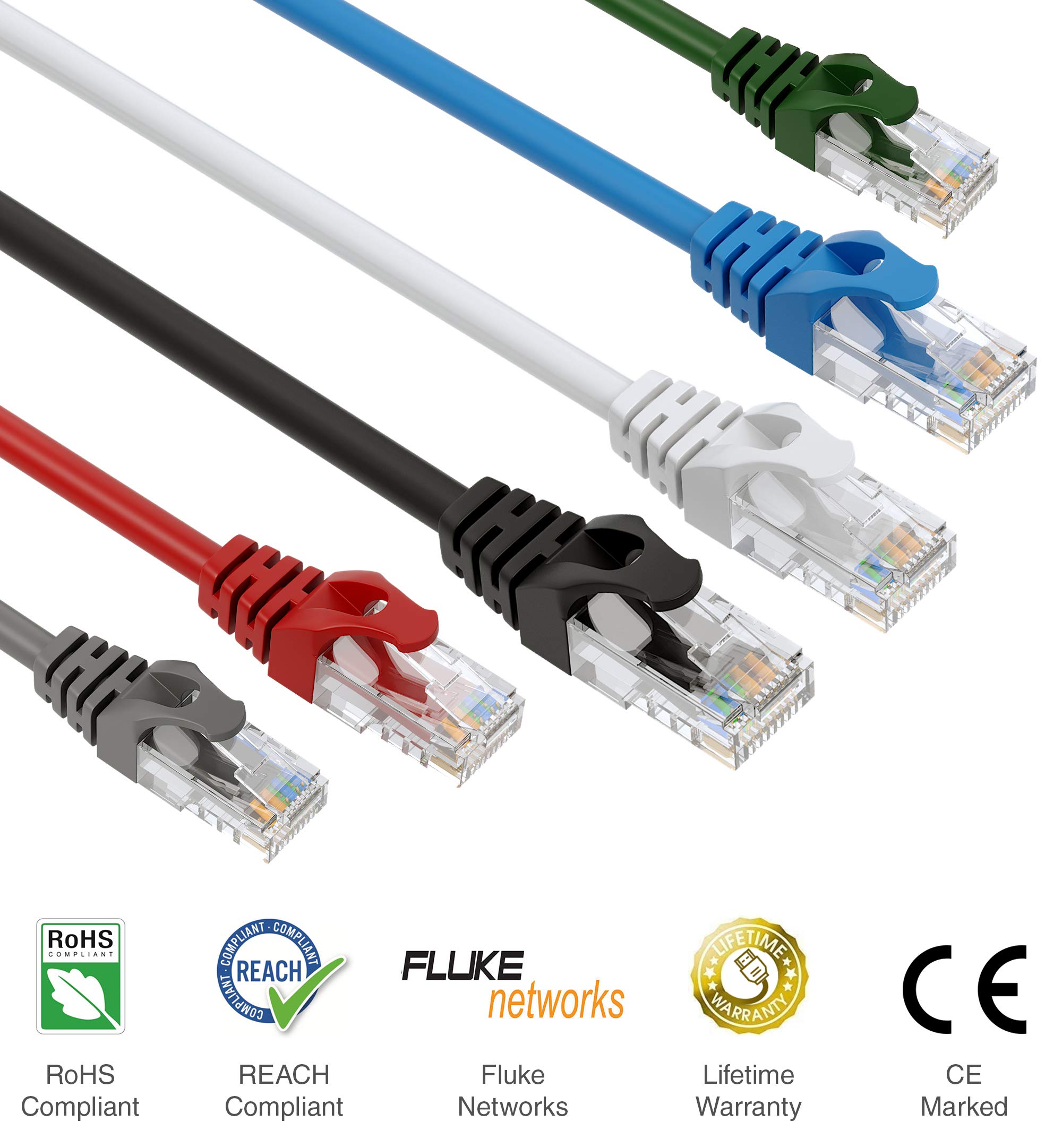 BlueRigger CAT6 Ethernet Cable 6FT - 6 Pack (1Gbps, 550MHz, RJ45) CAT 6 Gigabit Internet Network LAN Patch Cord - Compatible with Game Consoles, Smart TV, Router