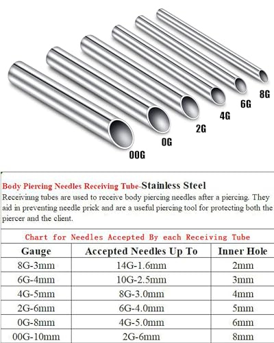 CHUANCI 361L Surgical Steel Piercing Receiver Piercing Needle Receiving Tube Body Jewelry Holding Tattoo Supplies Microblading Tools (6PCS 8mm(0g))