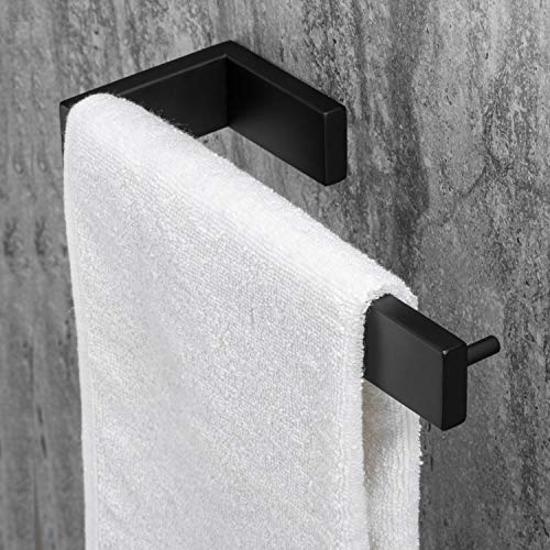 Bathroom Wall Mounted Hand Towel Holder, Pynsseu SUS304 Stainless Steel Towel Ring, Square Hand Towel Bar for Bathroom Hardware (1Pack Black )