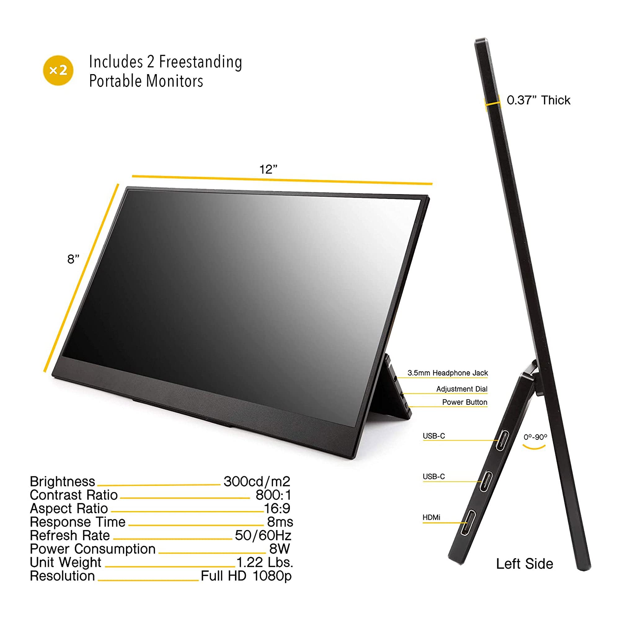 SideTrak Solo Pro Triple Touchscreen Portable Monitor for Laptop | 2 Freestanding 15.6β FHD 1080P LED Screens | Compatible with PC & Chrome | USB-C or HDMI | Speakers & HDR Mode