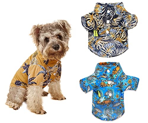 3 Pack Hawaiian T Shirts for Dog Button Up Summer T-Shirts Breathable Hawaii Clothes Small Puppy Cool Tee Shirt Beach Coconut Floral Printed Camp Polo Vacation Clothes