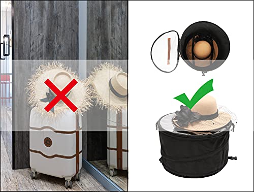 Foldable Hat Box,Round Hat Storage Box with Lid, Stuffed Animal Toy Storage Box, Large Pop-Up Hat Storage Bag, Men and Women Travel Hat box, 17 In Black