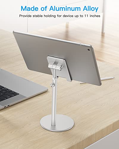 Cell Phone Stand, OMOTON Angle Height Adjustable Phone Holder, Aluminum Desktop Phone Dock for Desk, Compatible with iPhone 13/Mini/Pro/Max, All Smartphones and Tablets(4-11''), Silver