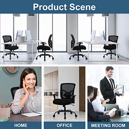 Big and Tall Executive Office Chair - 400lbs Adjustable Height PU Leather Swivel Ergonomic Desk Chair w/Thick Padding Headrest & Massage Lumbar Support Arms for Home Office Black