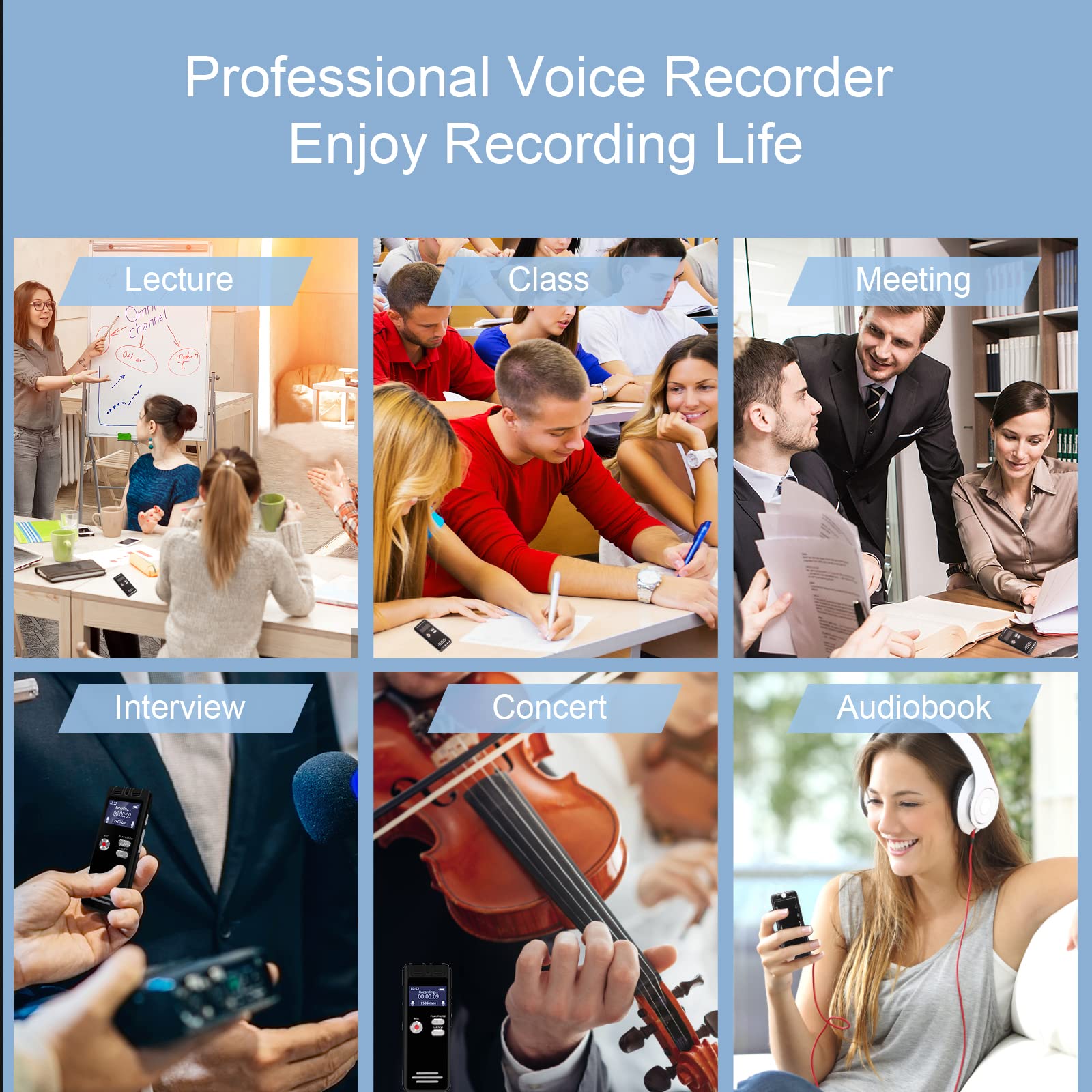16GB Digital Voice Recorder: Small Voice Activated Recording Device with Playback | Password, Pocket Audio Tape Recorder Portable Dictaphone for Lecture Meeting Interview