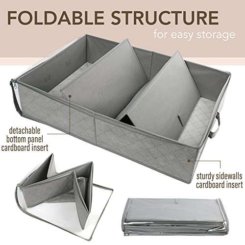 Foldable Underbed Storage Bags, Closet Organizers and storage bins, Clothes Blankets Organizer, with Clear Window and Reinforced Handles, 24β x 16β x 6", Gray, Pack of 2