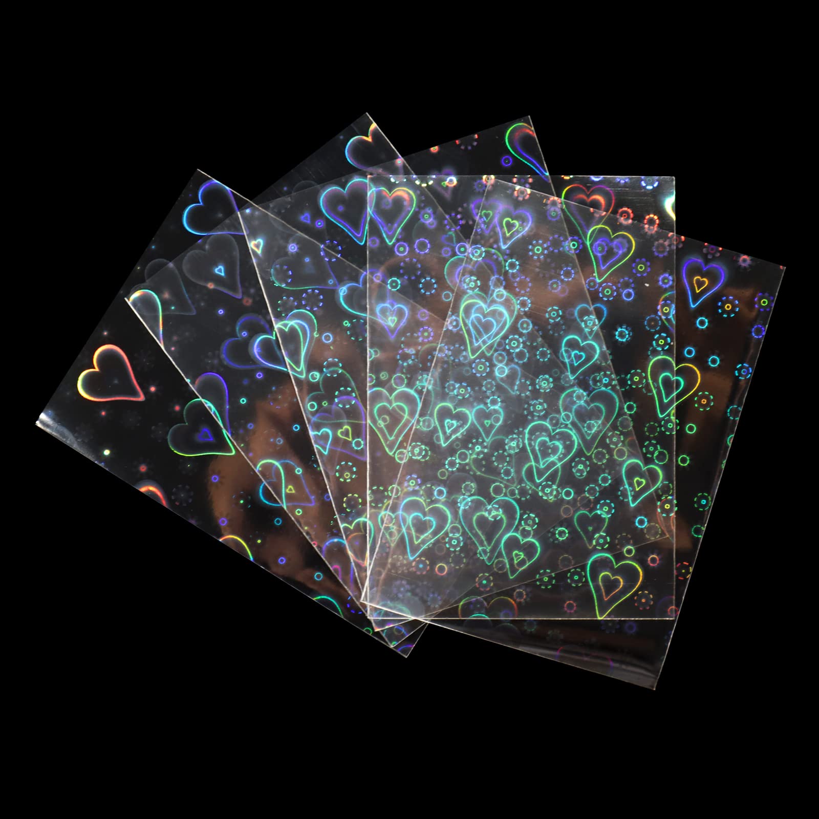 100PCS Holographic Card Sleeves for Japanese Sized Cards YGO Card Protectors (61x88mm, Hearts)