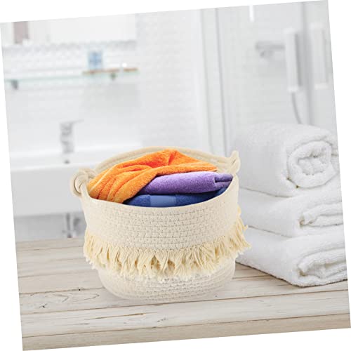 Alipis Rope Storage Blue Woven Storage Baskets Storage Bins for Clothes Weave Basket Storage Basket for Nursery Woven Tassel Containers Bathroom Towels Baskets Sundries Holder Cotton Baby