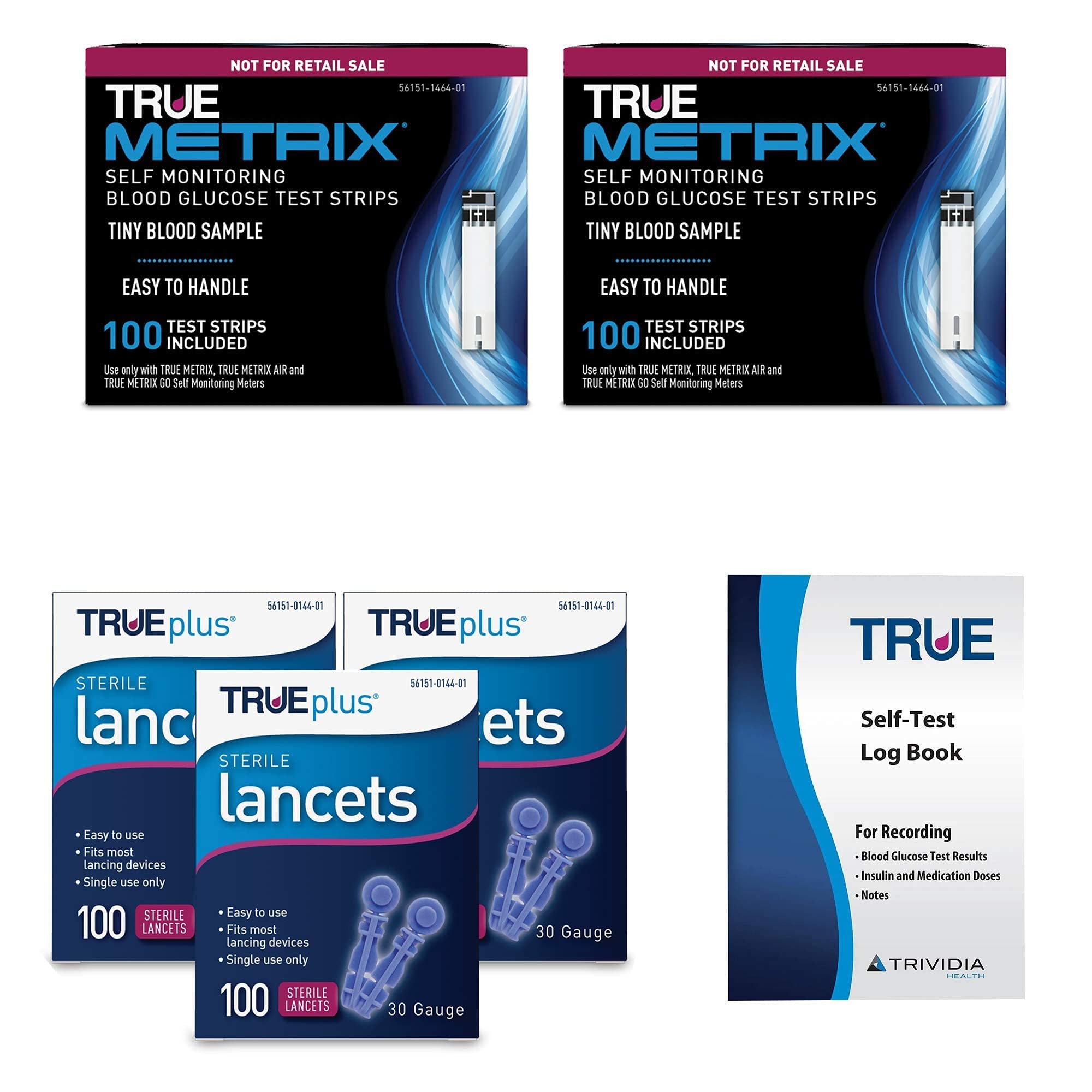 2X 100ct TRUE METRIX Test Strips + 3X 100ct 30g TRUEplus Lancets + TRUEplus Log Book