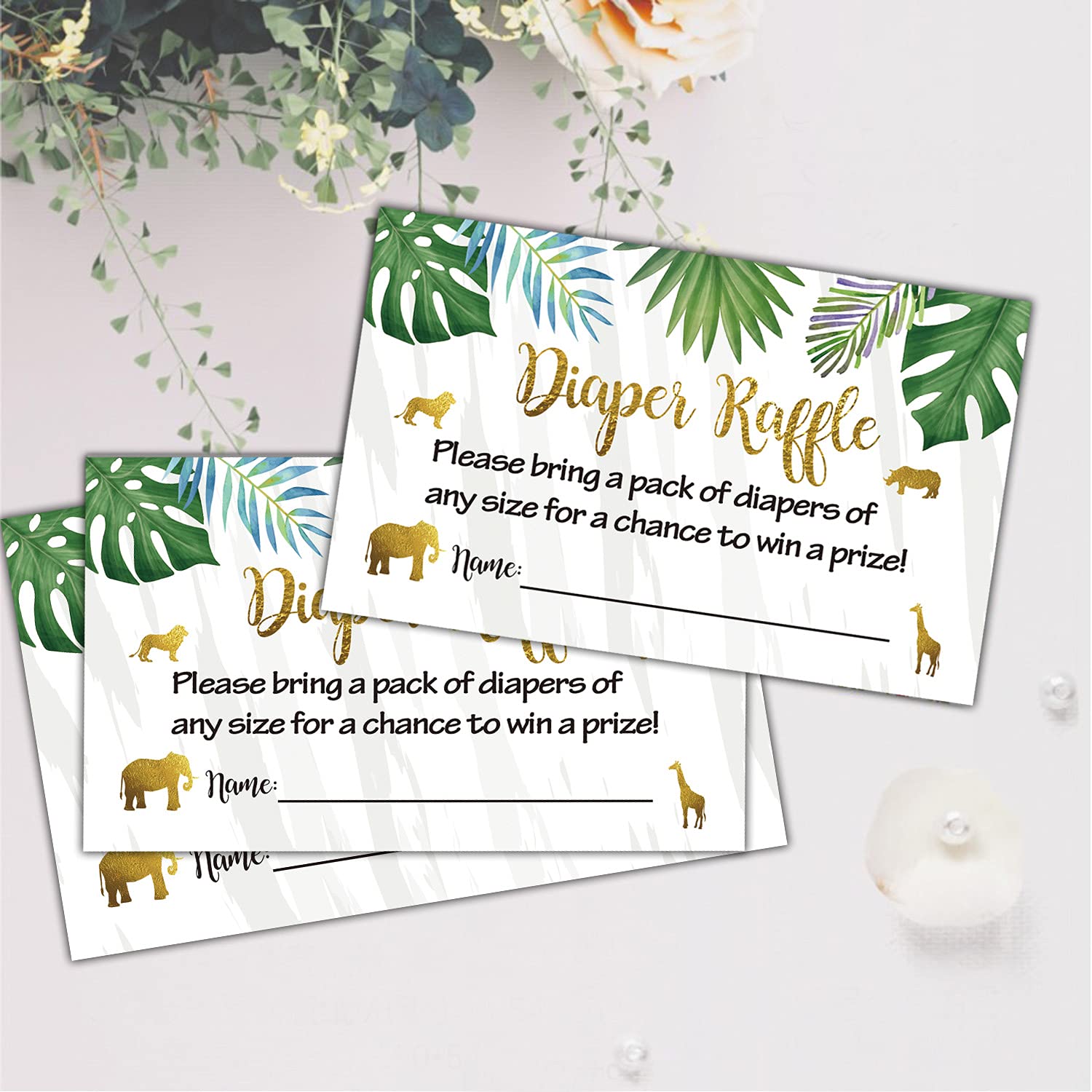 Diaper Raffle Tickets, Baby Shower Invitations Insert Cards, Baby Shower Game (50 Pack) Jungle Safari, Green