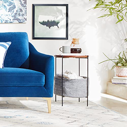 Amazon Brand β Rivet Meeks Round Side Table with Fabric Storage Basket, 24"H, Walnut and Grey