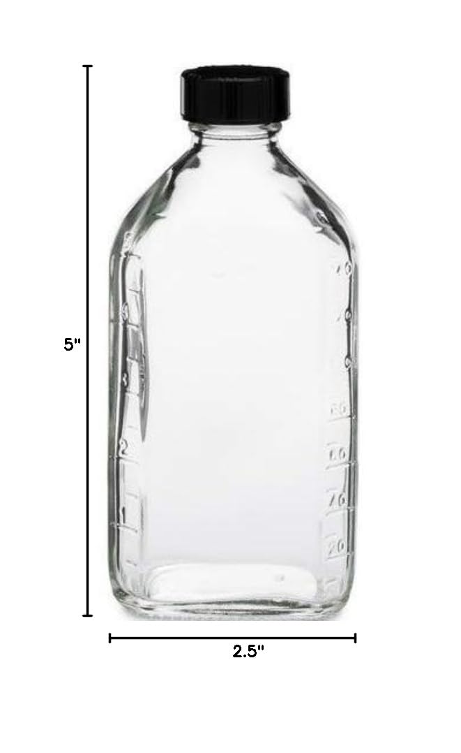 6 Ounce Clear Glass Graduated Oval RX Medicine Bottles wWith CapsCaps-6 Pack-Pharmaceutical Grade Product