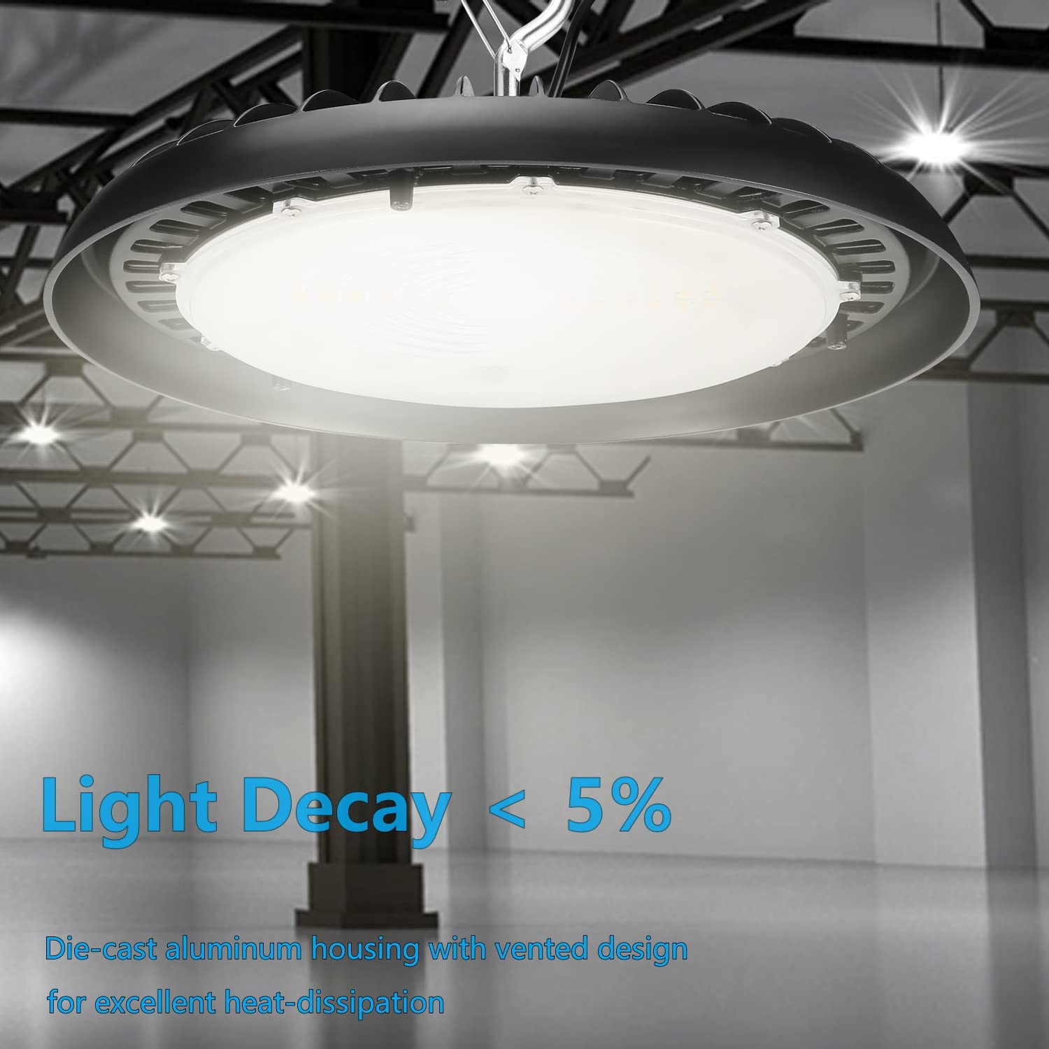 2Pack 150W LED High Bay Light Fixture for Warehouse, 120V 5000K Daylight, 19500LM (600W-800W HPS/MH Eqv.), UFO LED Highbay Lights with US Plug 6FT Cable, UL IP65 Commercial Bay Lighting,Non-Dim