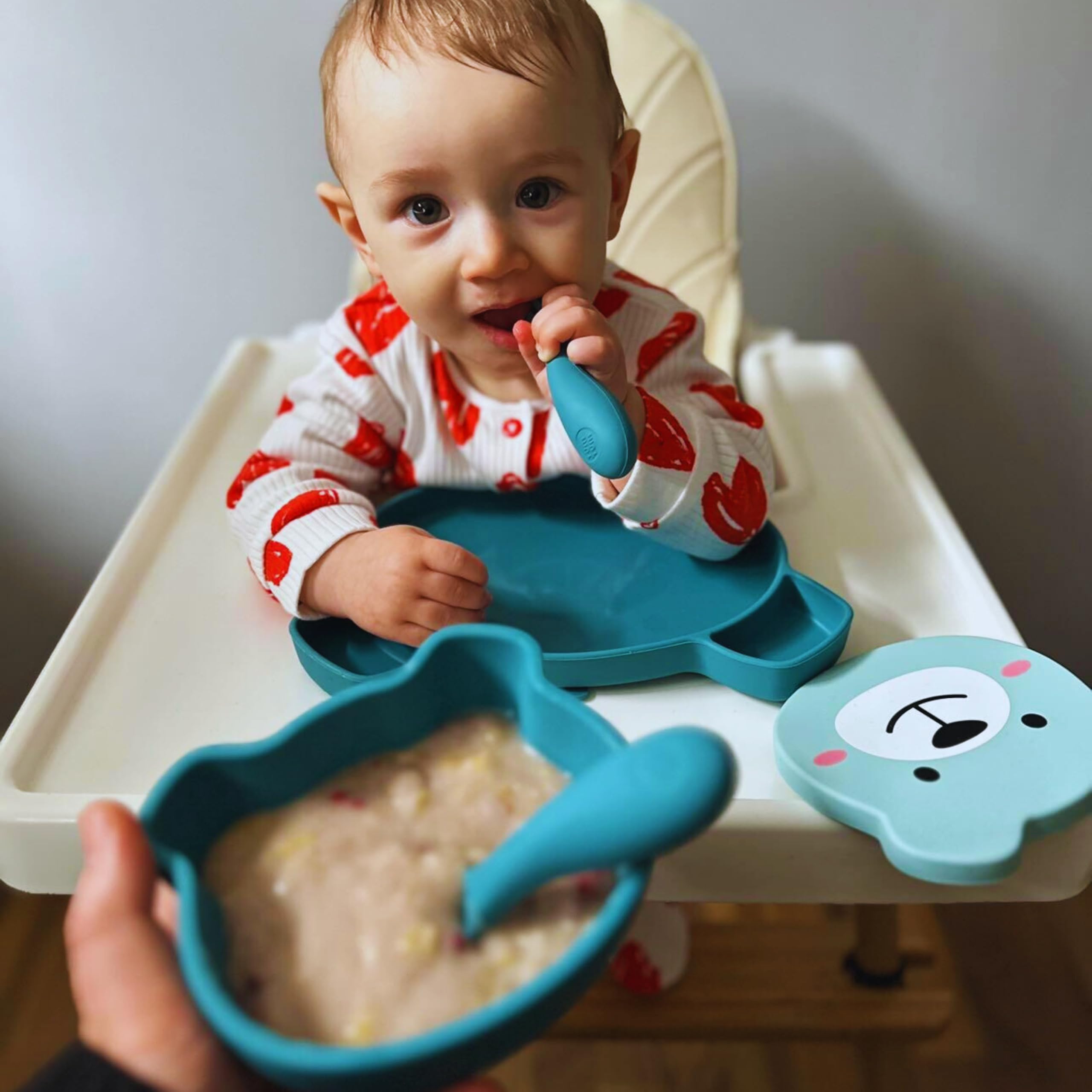 TUM TUM Baby Dinner Set for Weaning, Includes Silicone Suction Plate & Bowl, Baby Cutlery, 6 Months Plus, Dishwasher Safe, BPA Free (Boris Bear)
