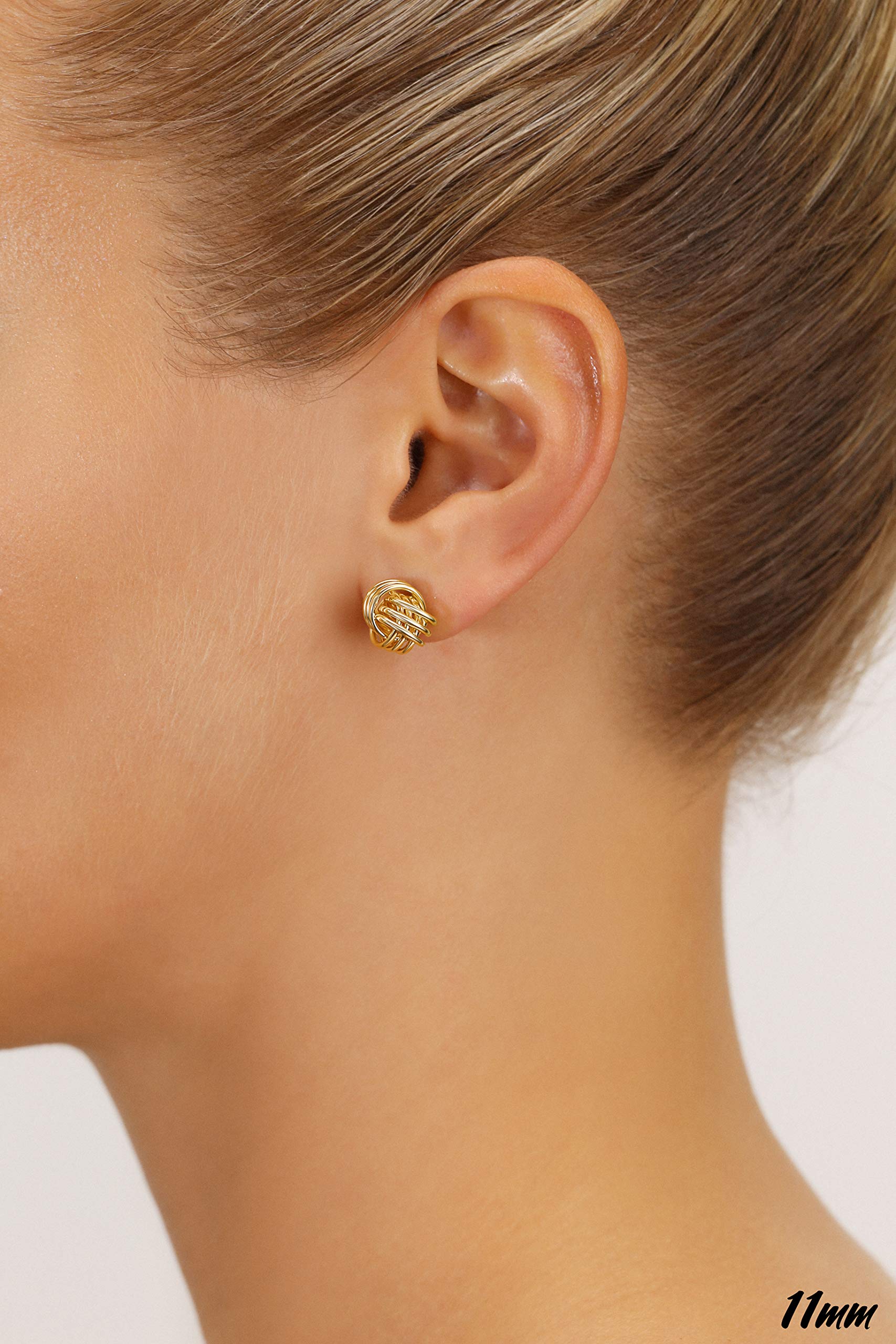 14k Gold Love Knot Stud Earrings, 11mm Diameter (Yellow Gold)……