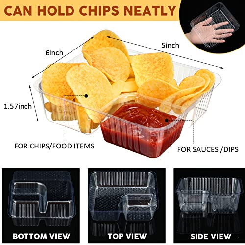 500 Pcs Nacho Trays Disposable 2 Compartment Food Tray Concession Stand Supplies Clear Plastic Cheese Dip and Chip Holder for Candy Kids School Carnival Party (6 x 5 x 1.5 Inch)