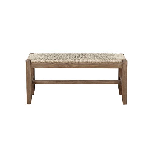 Unknown1 40-inch Wood Bench with Rush Seat Natural Solid Rustic Finish