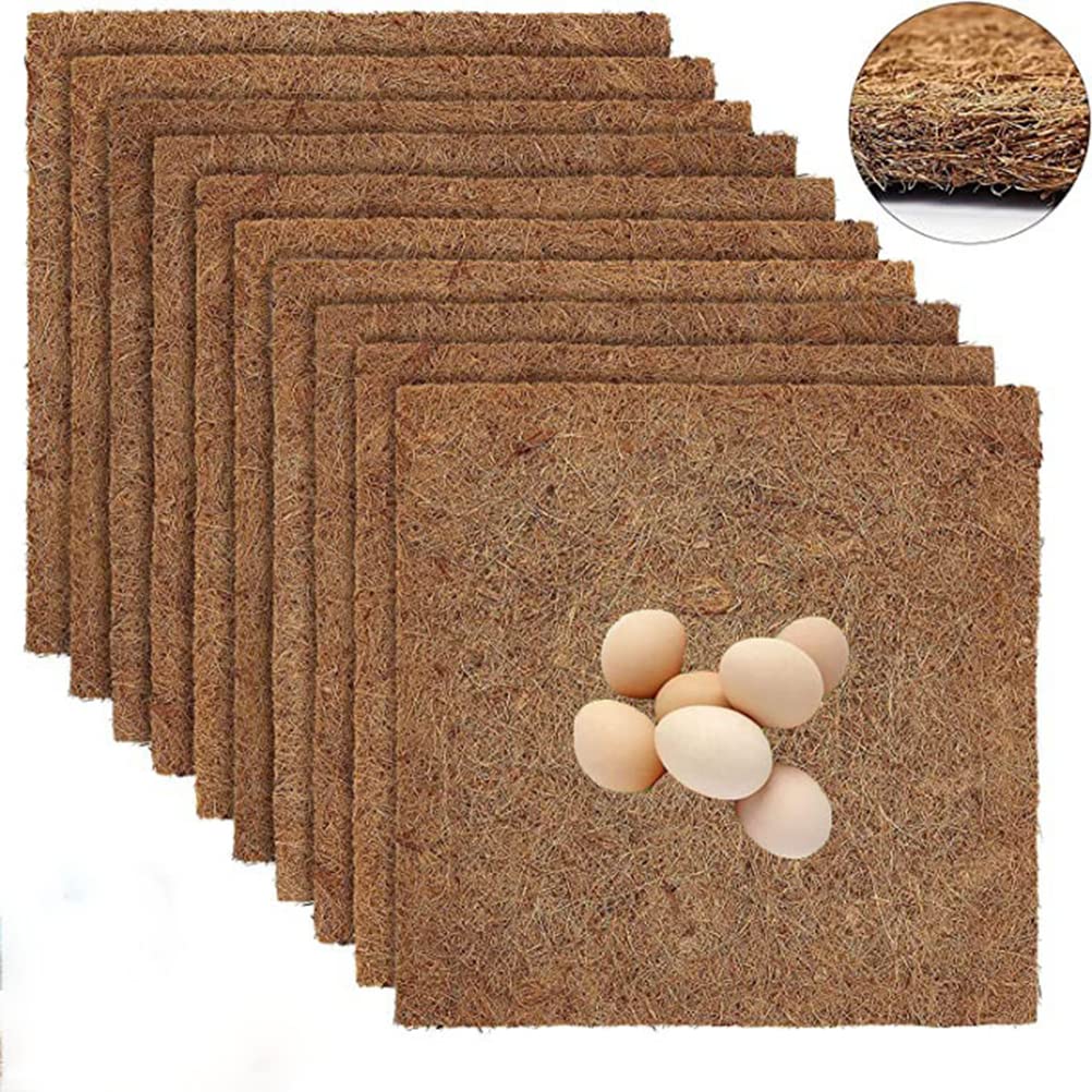 10PCS Natural Chicken Nest Cushion Washable Chicken Nesting Pads Bed Coconut Fiber Cushion Chicken Nest Box Cushion Poultry Bedding Nest Liner 13"x 13" Reusable