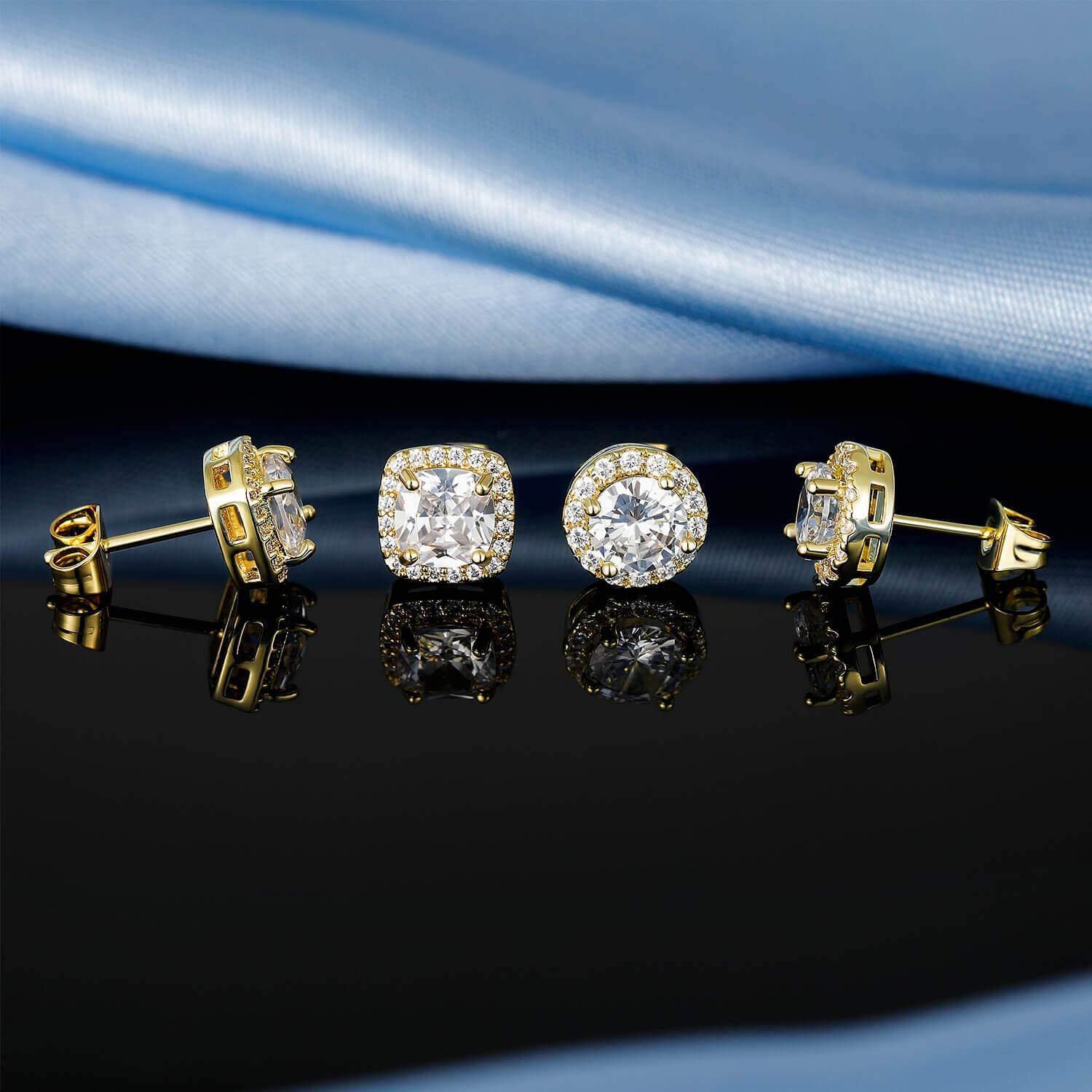 14K Gold Plated Earrings Cubic Zirconia Simulated Diamond Stud Earrings for Women Men