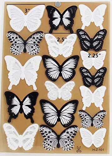 90 PCS 3D Butterfly Wall Stickers,Butterfly Decor PVC Crystal Butterfly,Art Decal Satin Paper Butterflies Home DIY Decor Removable Sticker,Bedroom Showcase Nursery Butterfly Wall Decor(Black-White)