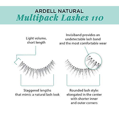 Ardell Natural False Eyelashes Multipack 110 Black - Comfortable Strip Lashes for Everyday Wear, 4 Pairs x 1 Pack