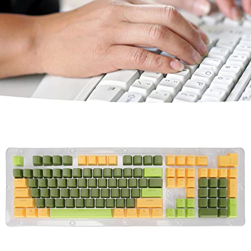 107 Keys Standard Tricolor ABS Keycap Set, Three Color Translucent Characters Arc Layout Mechanical Keyboard Keycaps, OEM Profile, for Mechanical Gaming Keyboard(Matcha Dark Green)
