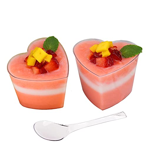 50pack Plastic Dessert Cups with 50 Spoons 5oz Mini Appetizer Cups Shooter Parfait Cups Shaped Heart Serving Bowls for Party Events Catering