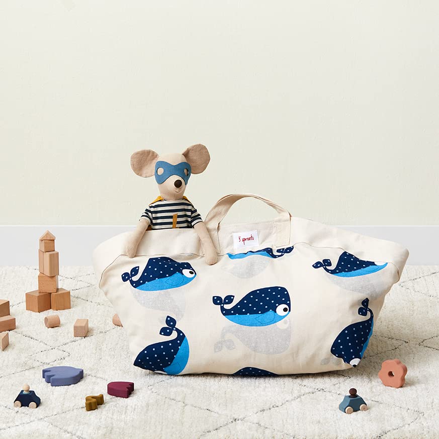 3 Sprouts Play Mat & Toy Storage Bag - Large Portable Toy Organizer, Kids Toy Bag for Boys & Girls - Playroom Storage & Activity Mat, Whale