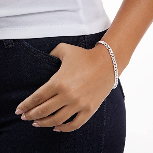 Amazon Essentials Sterling Silver Plated Curb Chain Bracelet 7.5", Sterling Silver