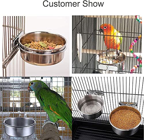 Bird Feeding Dish Cups, Parrot Food Bowl Clamp Holder Stainless Steel Coop Cup Bird Cage Water Bowl 2 Pack Bird Perch Platform Stand