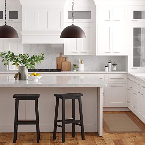 Amazon Basics Solid Wood Saddle-Seat Kitchen Counter Barstool, 29-Inch Height, Black - Set of 2